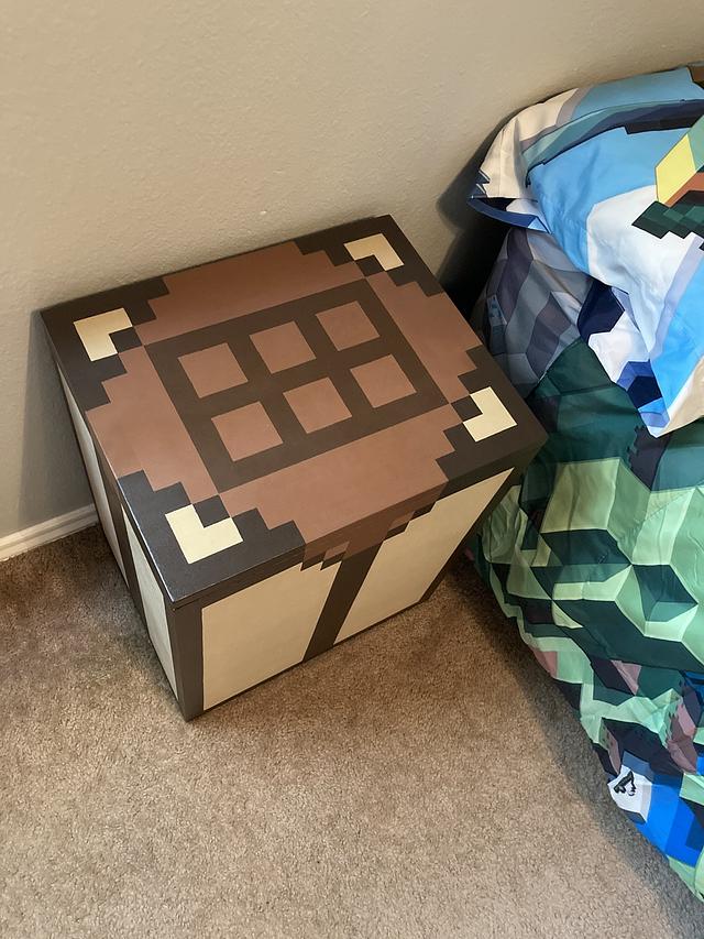 Minecraft Crafting Table style side table with hidden storage ...